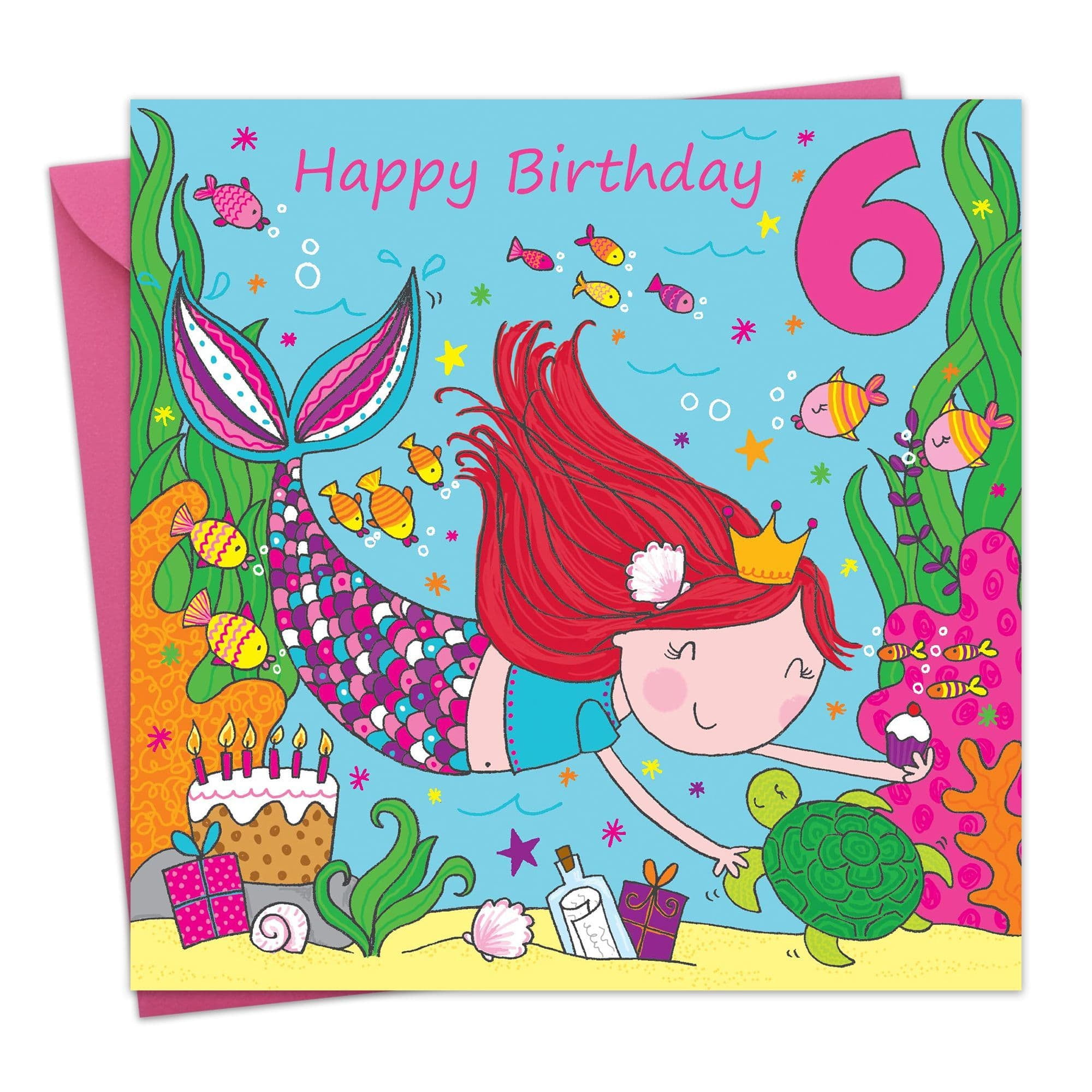 Twizler 6th Birthday Card for Girls Mermaid - Children's Age 6 Happy ...