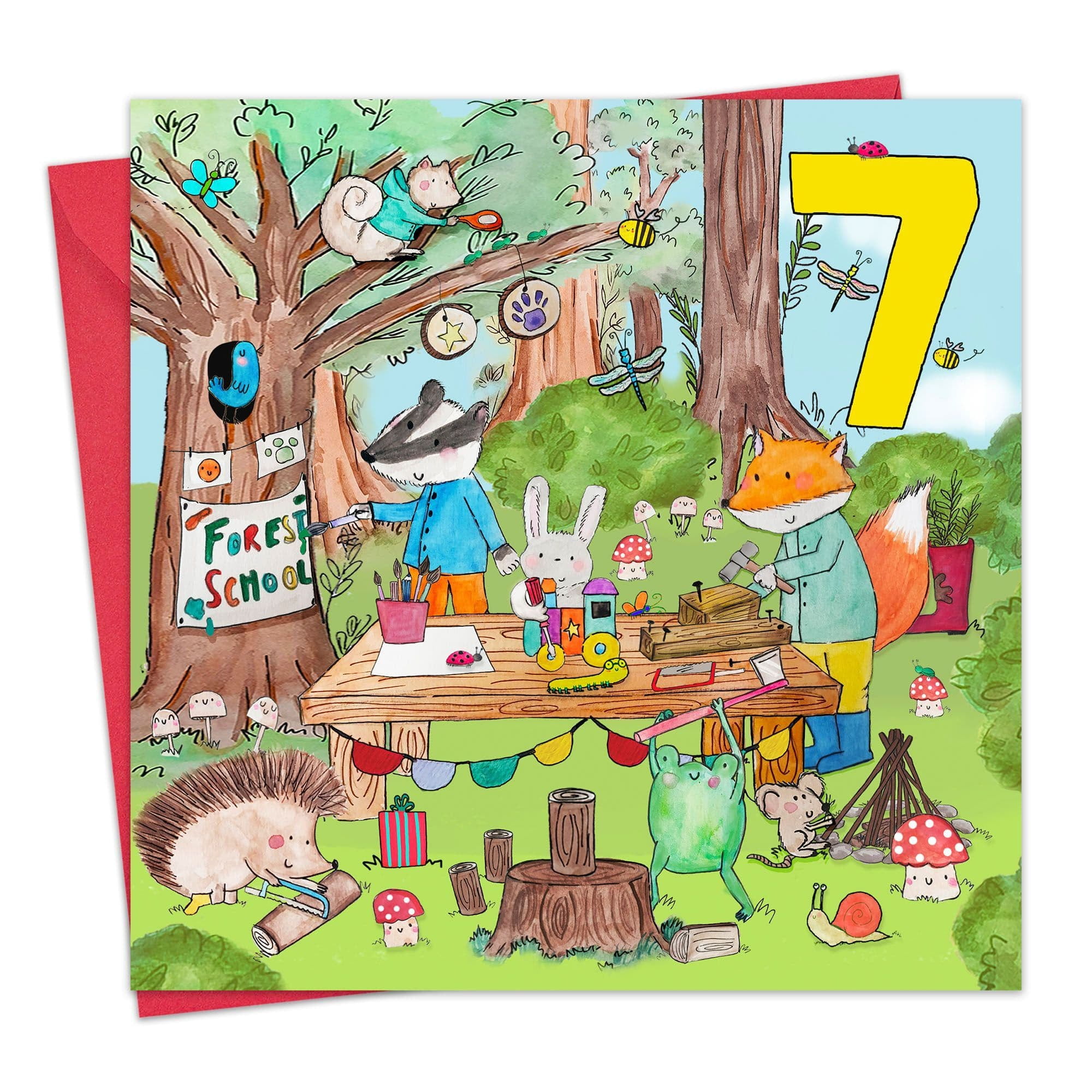 Twizler 7th Birthday Card for Boys & Girls - Animal Forest School - Age ...