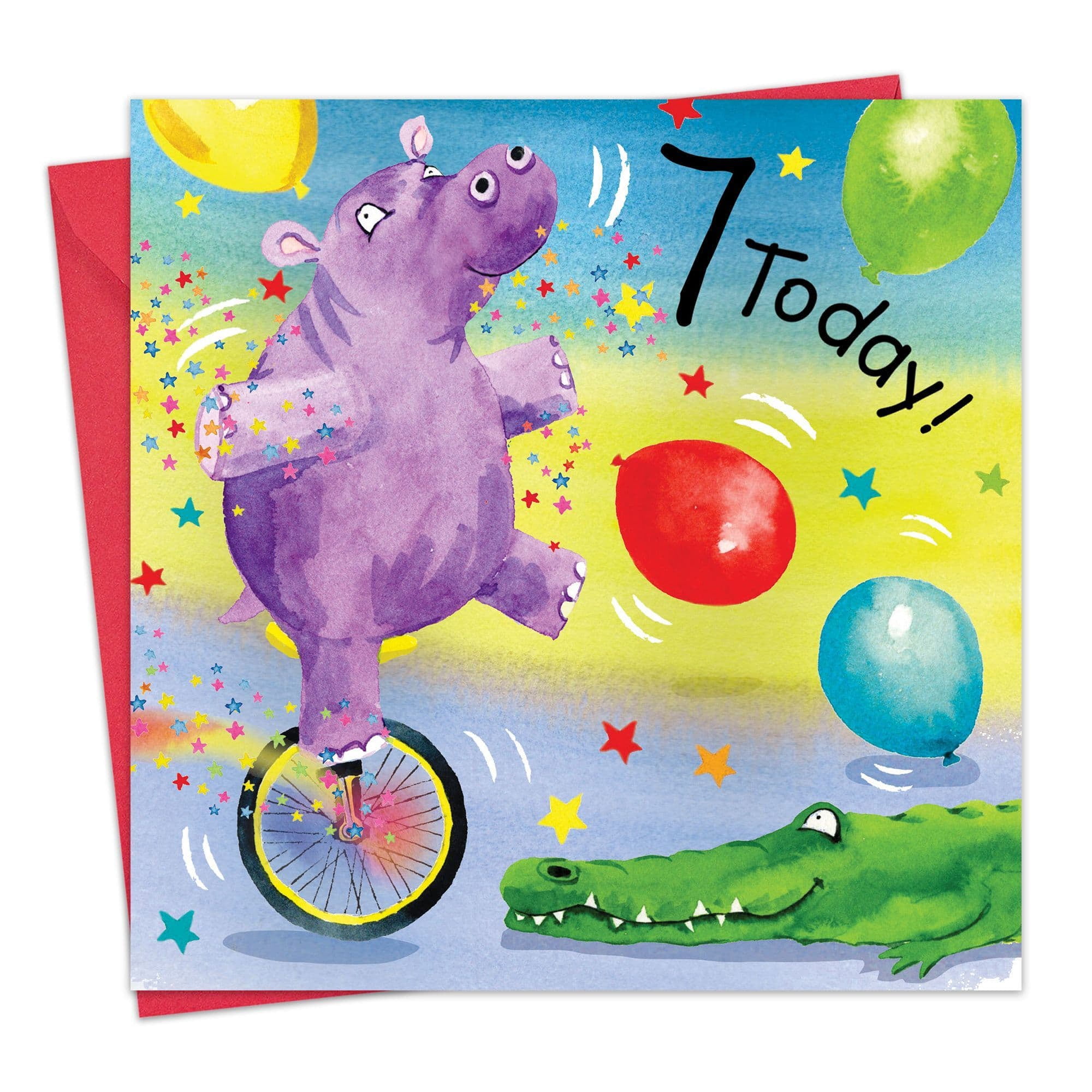Twizler 7th Birthday Card for Children Hippo - Kids Age 7 Happy ...