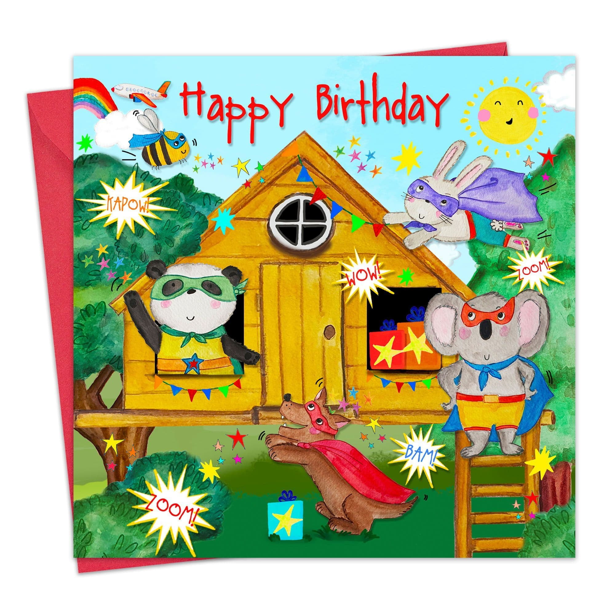 Twizler Birthday Card for Boys & Girls - Animal Superhero Treehouse ...