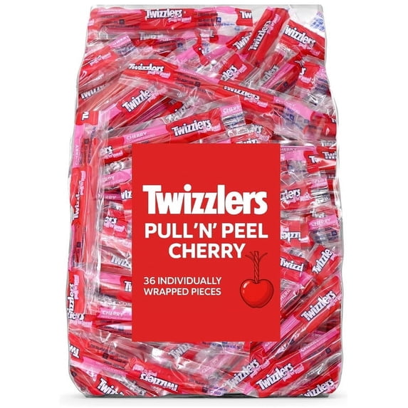 Twizzlers, Pull 'n' Peel Cherry Licorice Candy, 36-Count Snack Pack ...