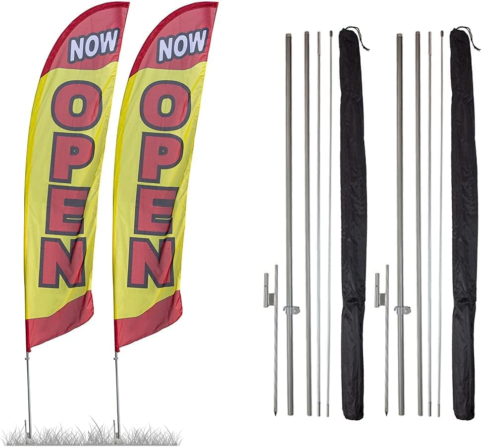 Two (2) Now Open Feather Flag Kits For Businesses – (2) 13.5Ft Now Open ...