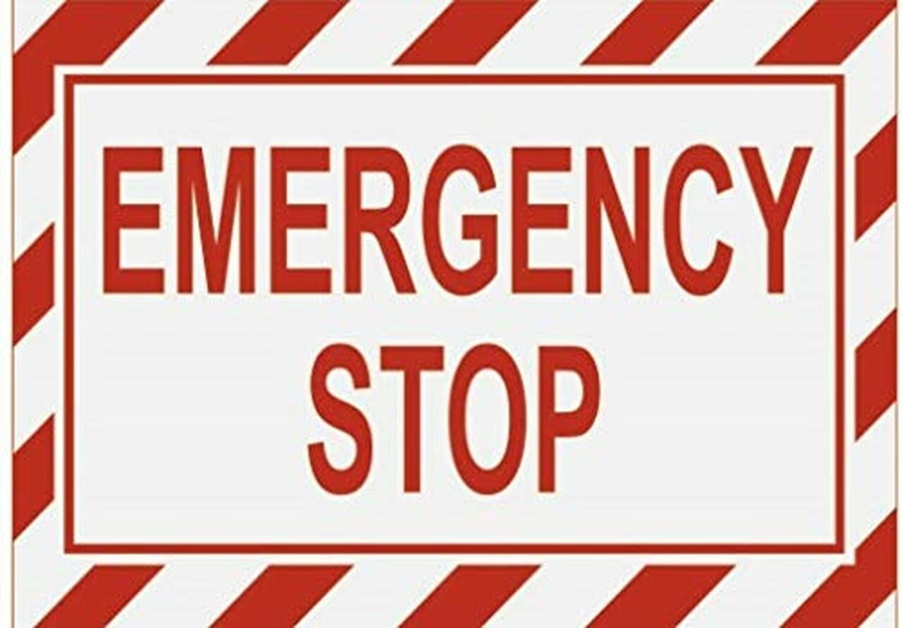 Two (2) Pcs- Emergency Stop Label Decal Sticker Sign (5X7 INCH, White ...