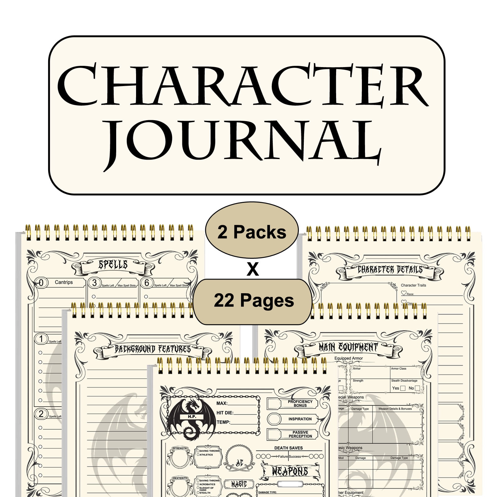 Two 22-Page Character Journals,2-Pack Notepad With Character Sheets and ...