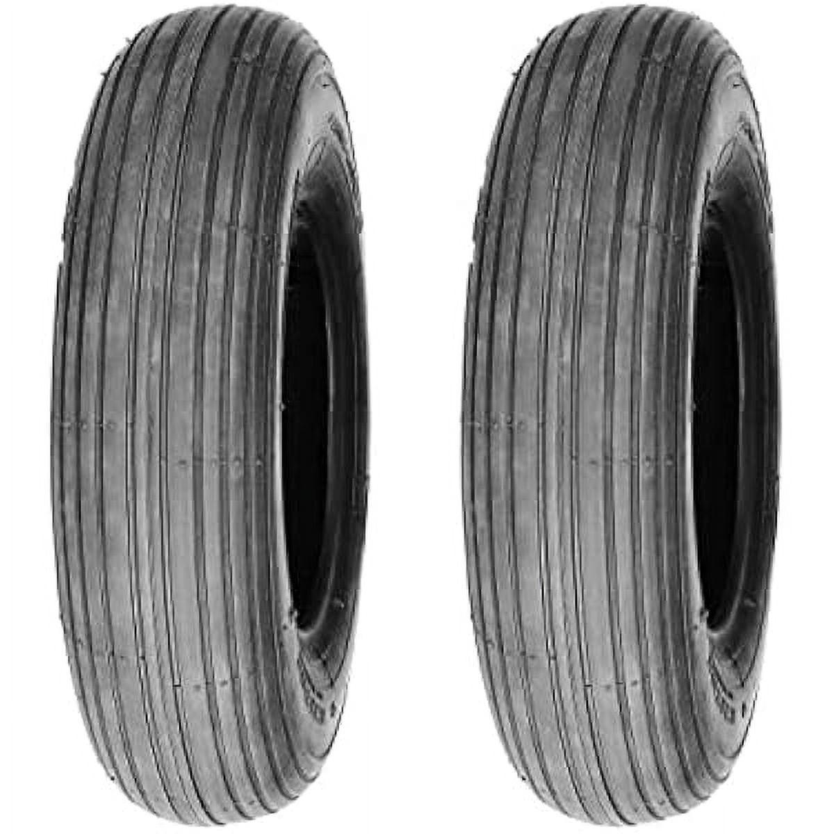 Two 4.80/4.00-8 Rib Tread Tubeless 4 Ply Wheel Barrow Tires 480-8 400-8 480/400-8 Carts, Lawn ...