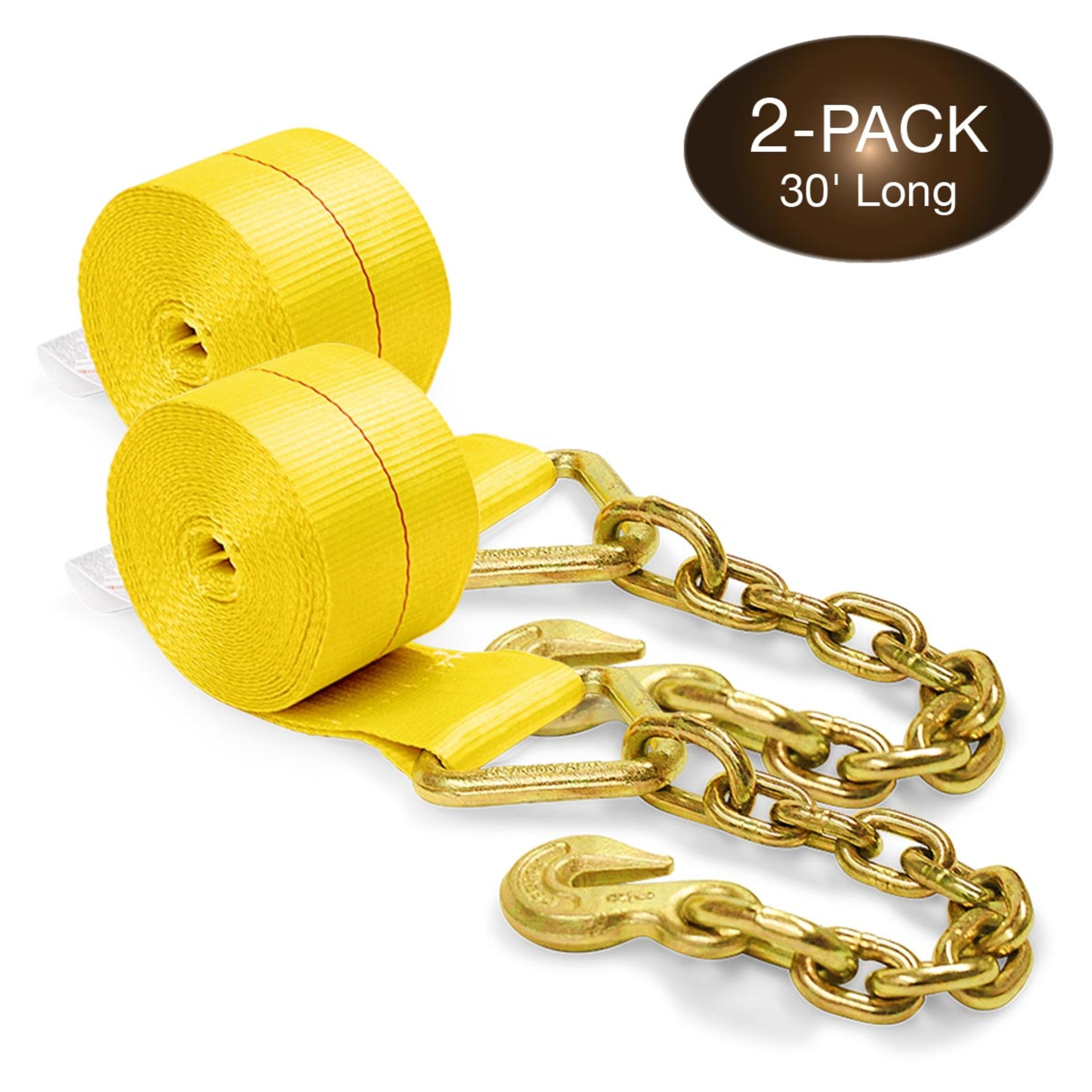 "Two 4-In. X 30-Ft. Heavy-Duty Winch Straps with Chain End and Grab ...