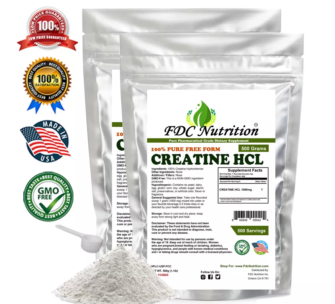 Two 500g (1.1 lb) x2 NEW CREATINE HYDROCHLORIDE (HCL) - Walmart.com