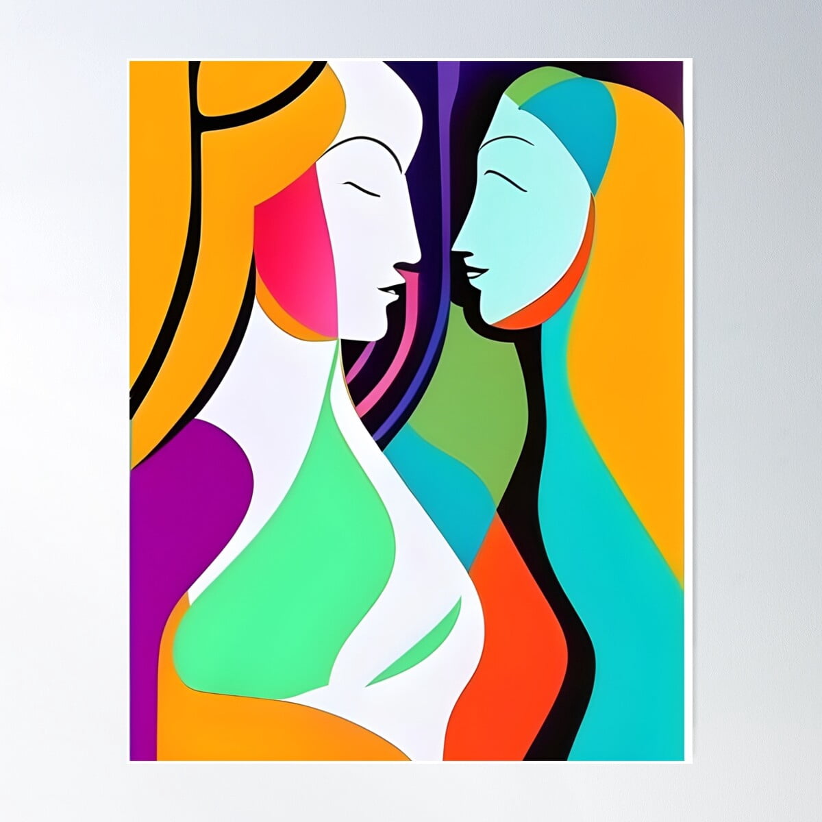 Two Abstract Female Figures In Bright Vibrant Colours Poster Wall Art ...