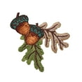 Two Acorns - Brown and Green Fall Leaves - Iron on Applique ...