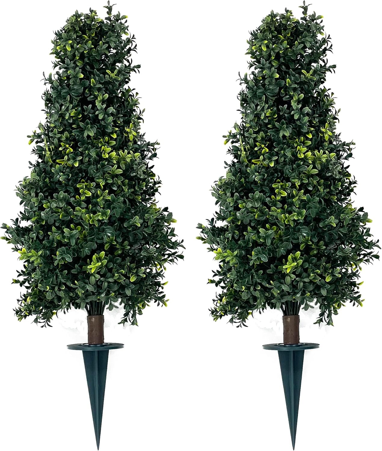 Two Artificial UV Rated 30'' Boxwood Cone Topiary w/Spike, Silk Tree ...