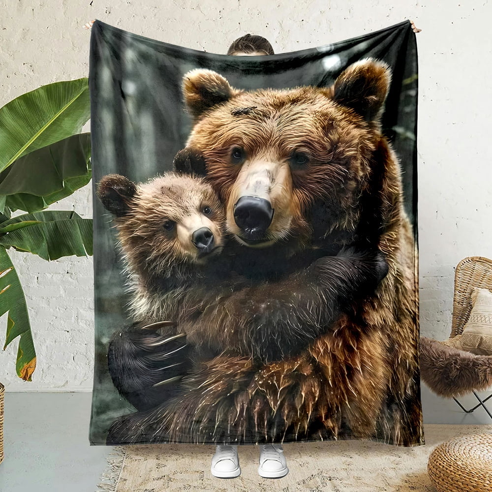 Two Bears Hugging Each Other with Jungle Beast Pattern Print, Universal ...