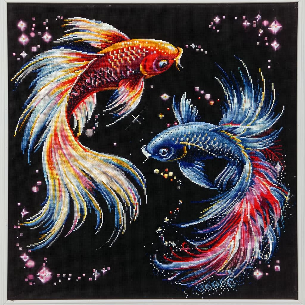 Two Beautiful Colorful Fighting Fish DIY 11CT Stamped Cross Stitch Kits ...