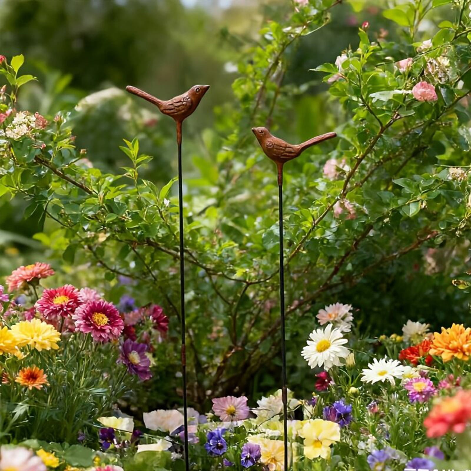 Two Birds Plug-in Garden Ornament Metal Bird Garden Statue Outdoor ...