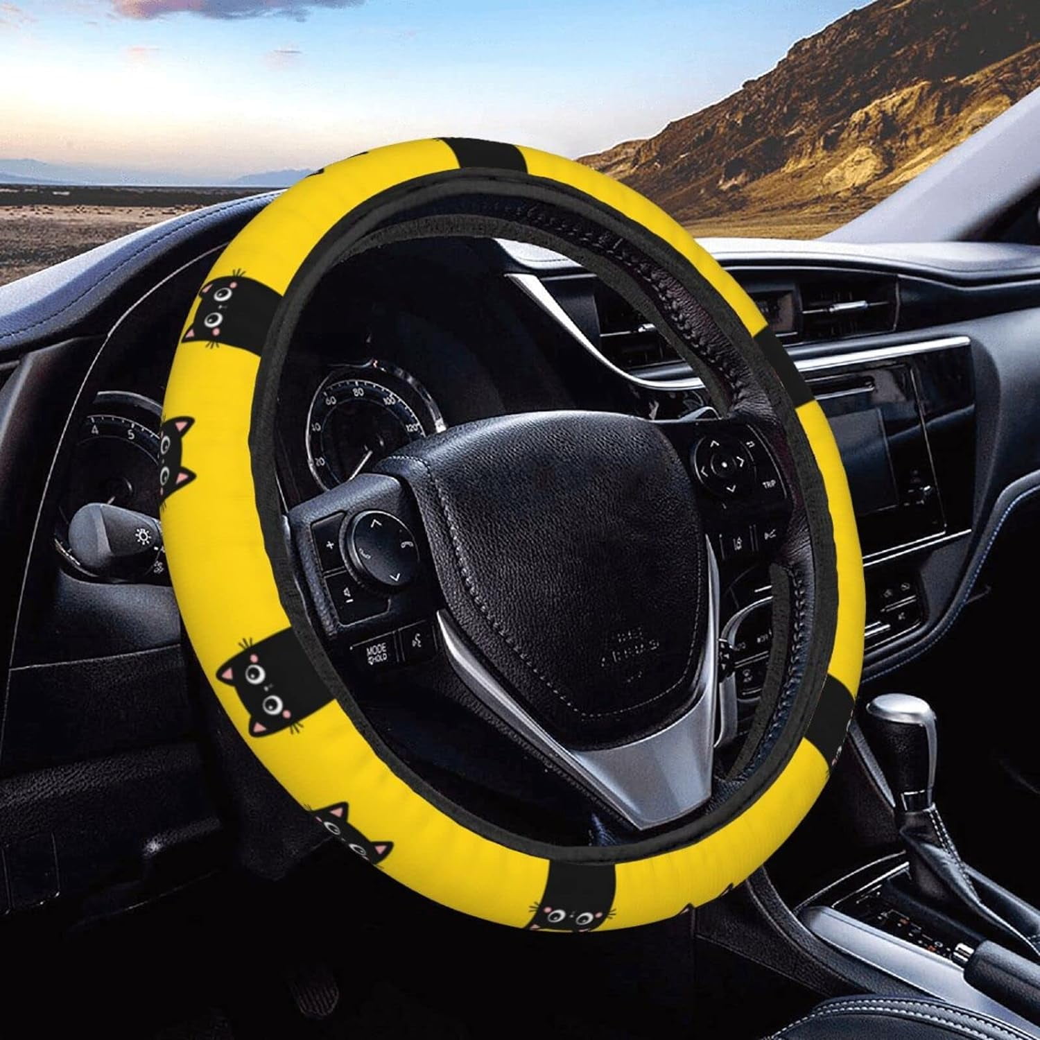 Two Black Kitten Face Car Steering Wheel Cover Neoprene Automotive ...