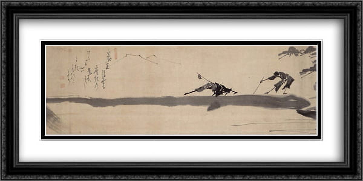 Two Blind Men Crossing a Log Bridge 2x Matted 40x20 Large Black Ornate ...
