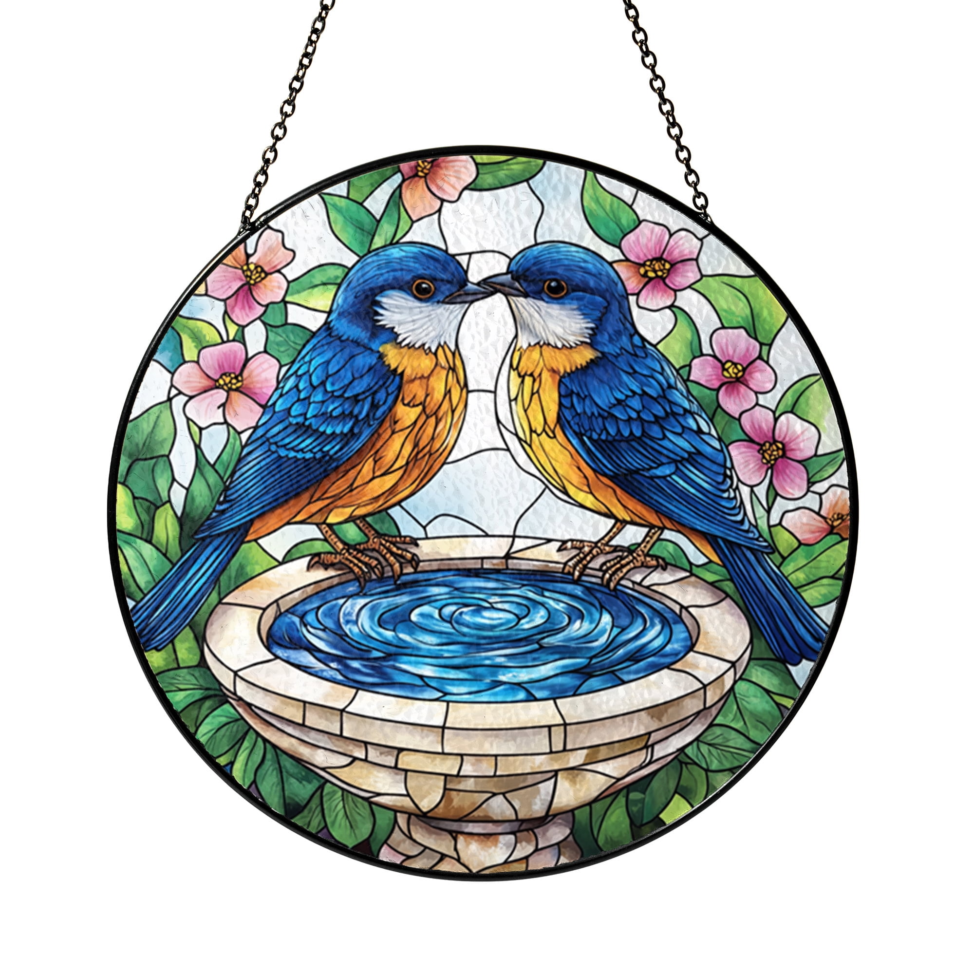 Two Blue Birds Stained Glass Style Suncatcher – Diamond Window Panel ...
