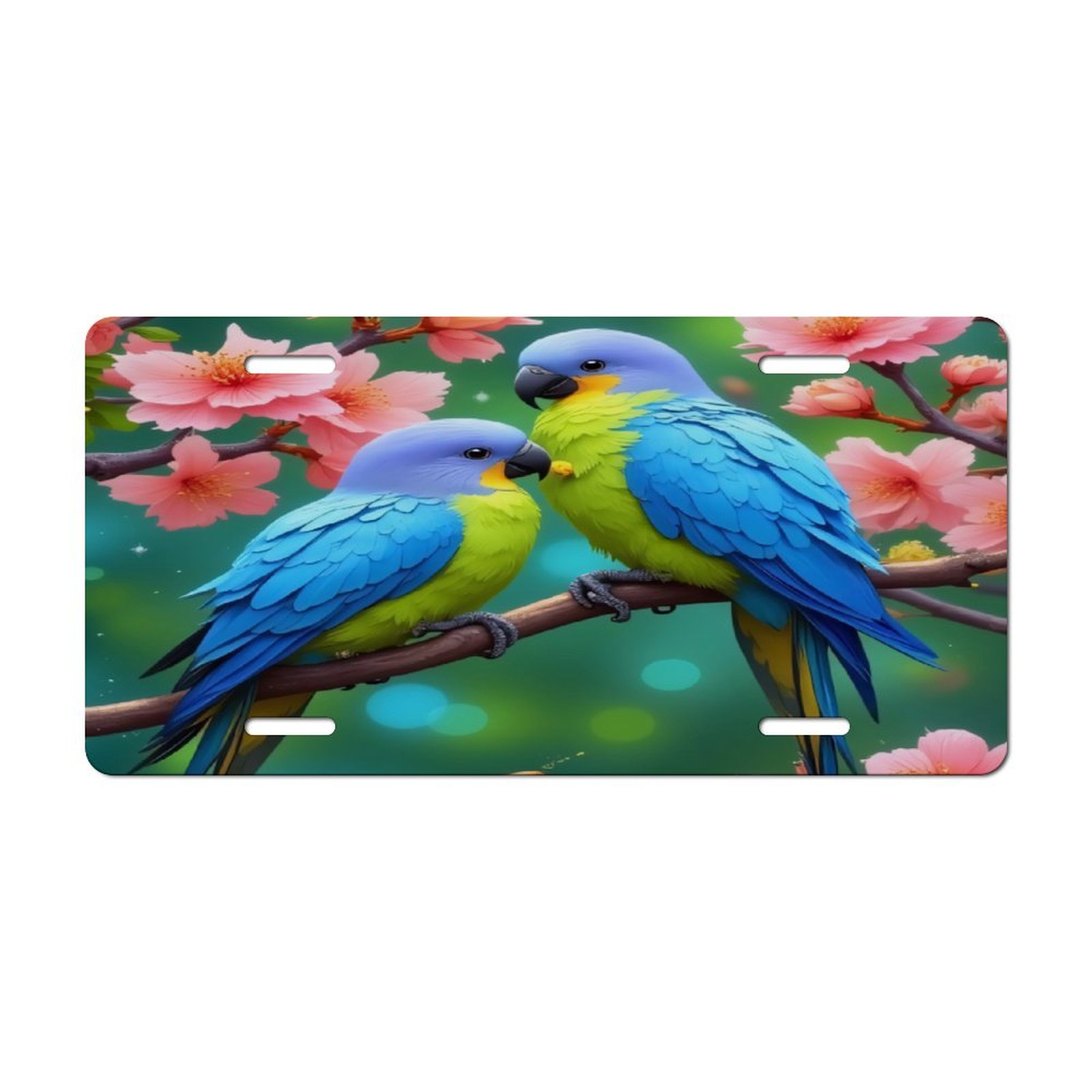 Two Blue Parrots on Cherry Blossom Branch License Plate Lightweight ...
