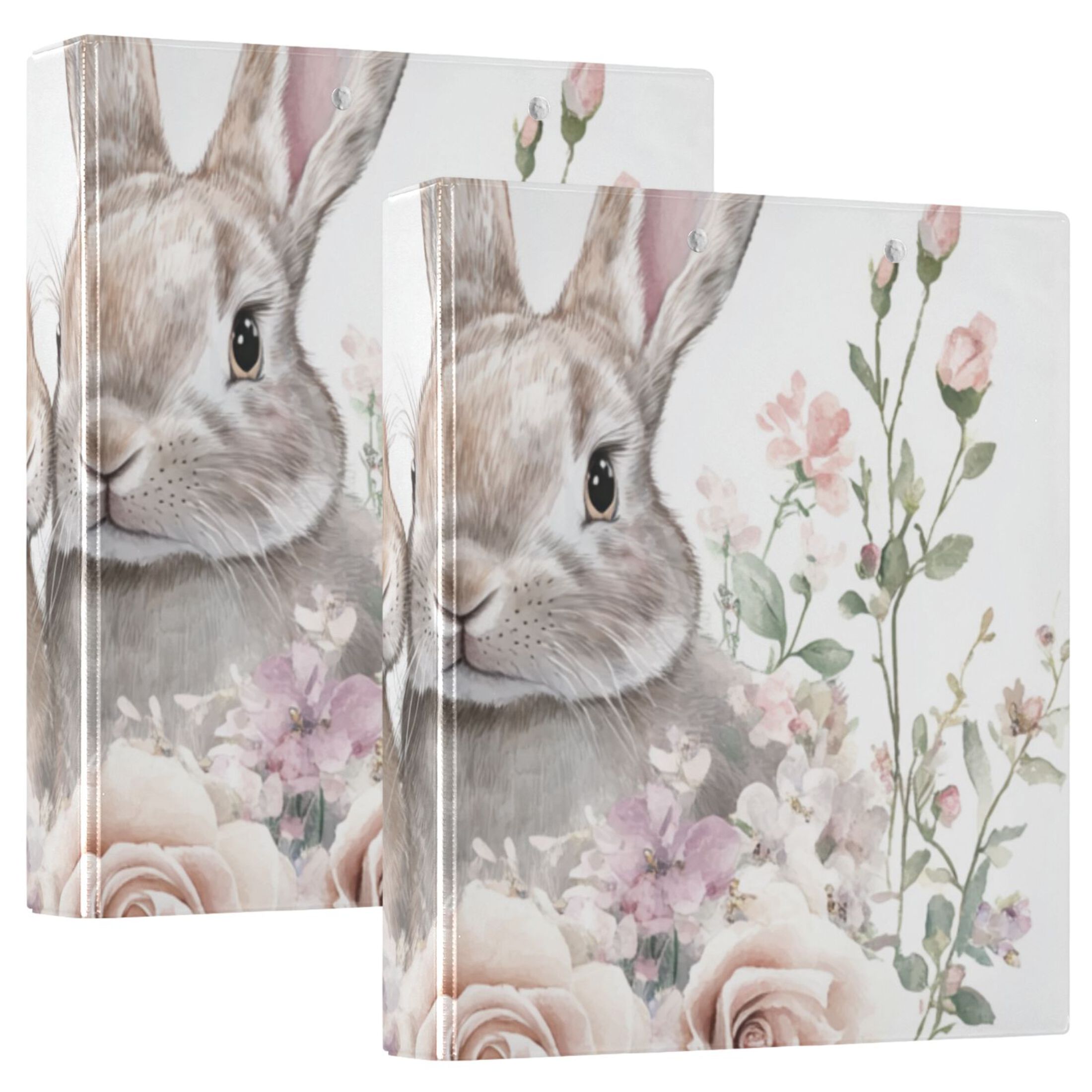 Two Bunnies Lean Together in Roses Valentine Round Ring Binder 3 Rings ...