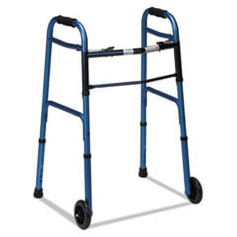 Two-Button Release Folding Walker with Wheels, Blue/Blue Ice, Aluminum ...