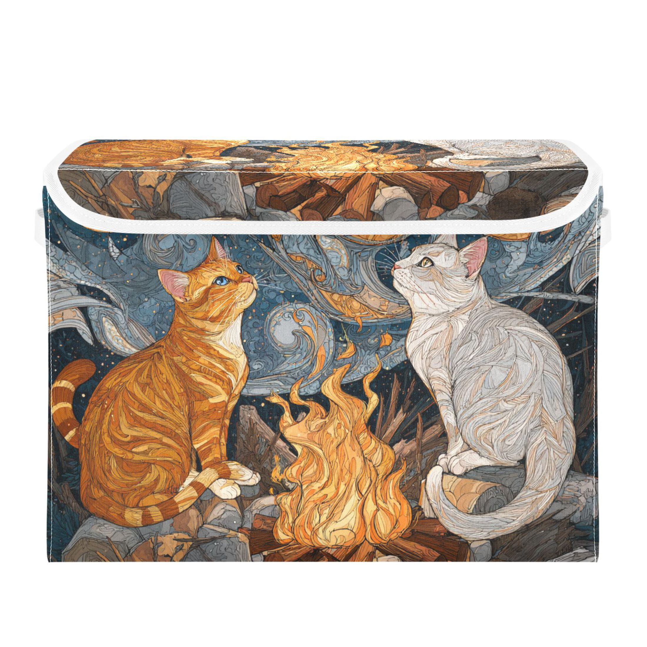 Two Cats Around Fire Look at Sky Foldable Storage Bins with Lids ...