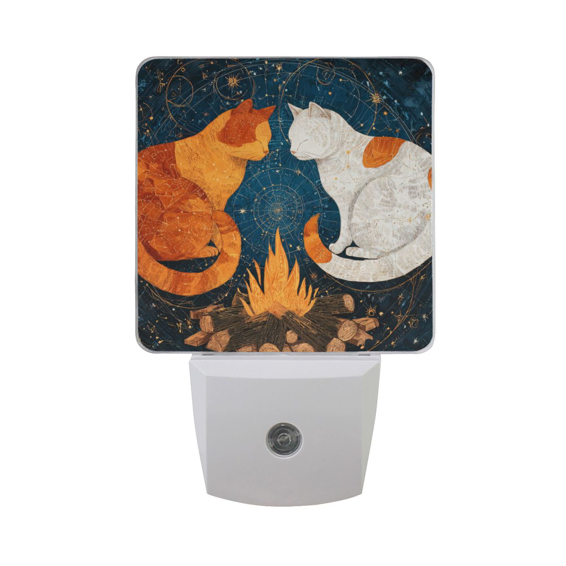 Two Cats with Fire Starry Night LED Night Light Sensor Lamp Plug-in ...