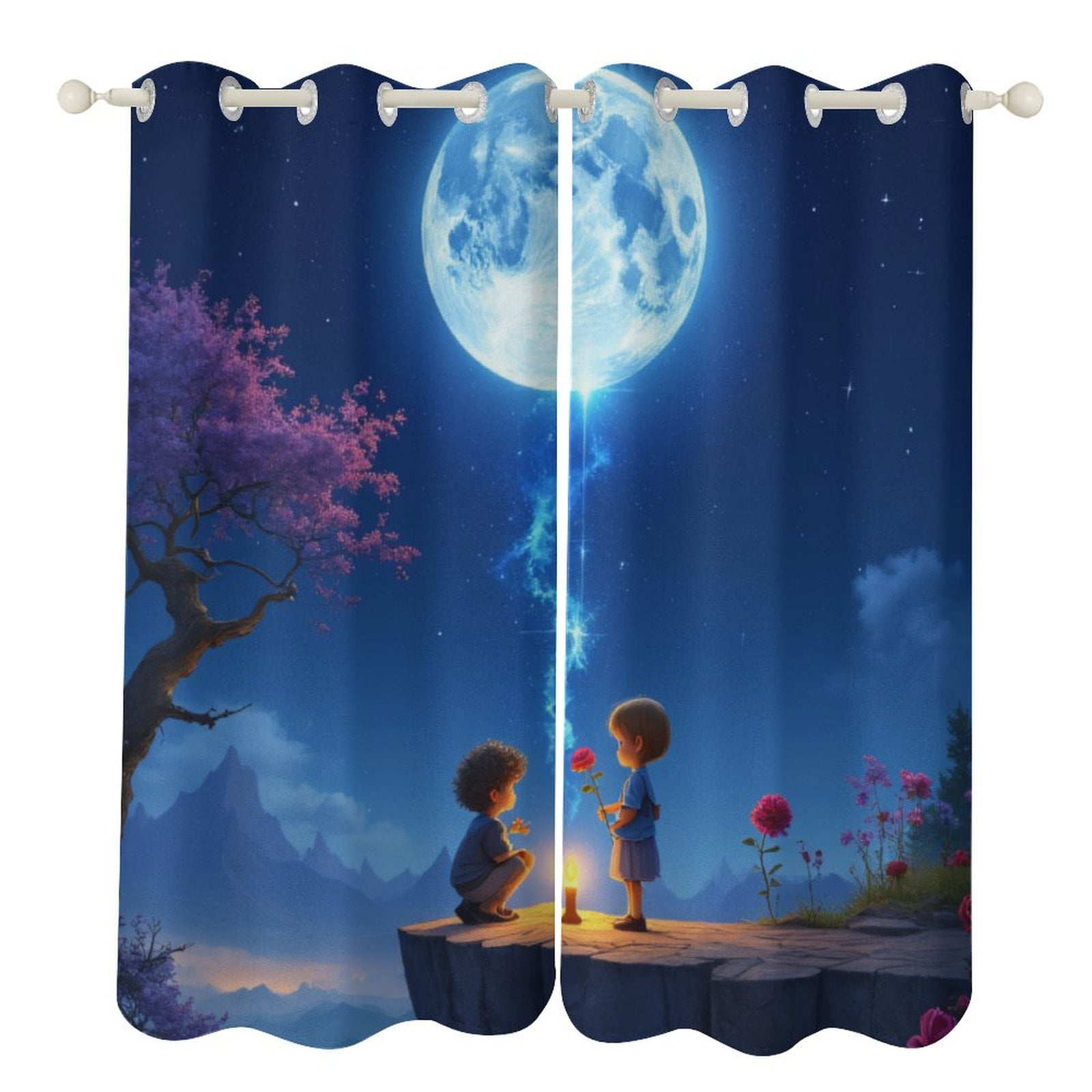 Two Children Under A Full Moon Luxury Window Curtains Blinds for Living ...