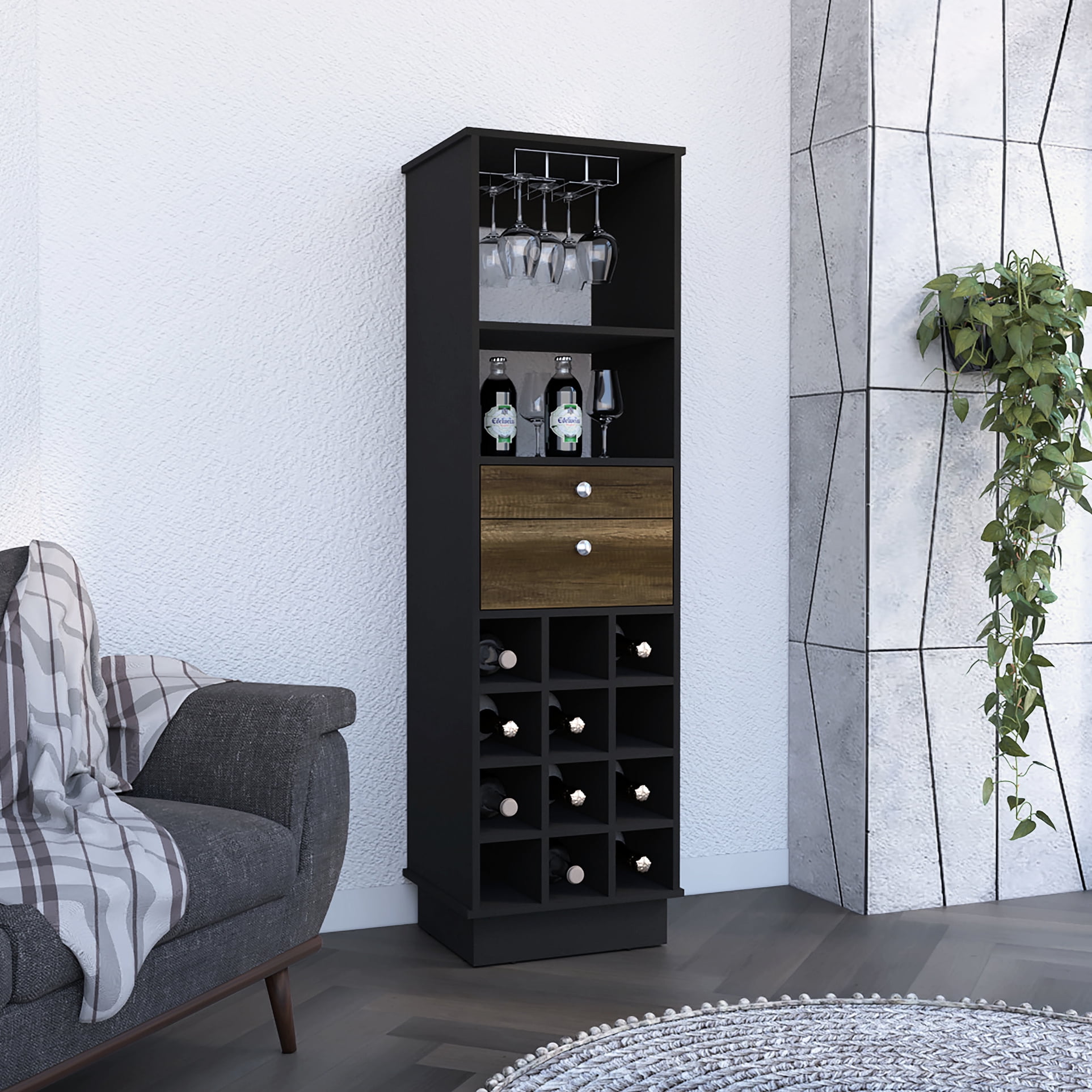 Two Classic Bar Cabinet With Twelve-built-in Wine Rack & Two Full ...