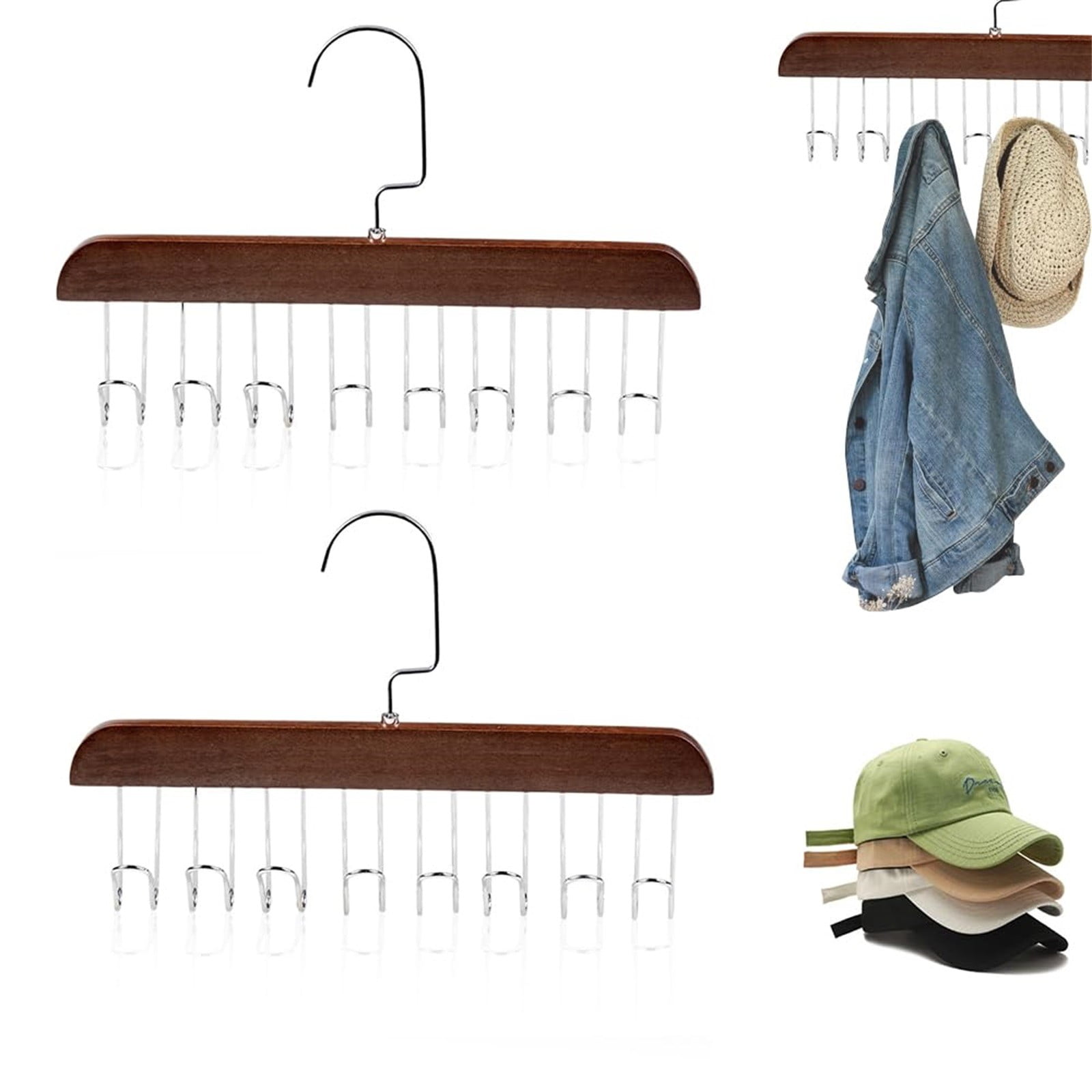 Two Coffee-Colored Multi-Functional Solid Wood Eight-Hook Hanging Racks ...