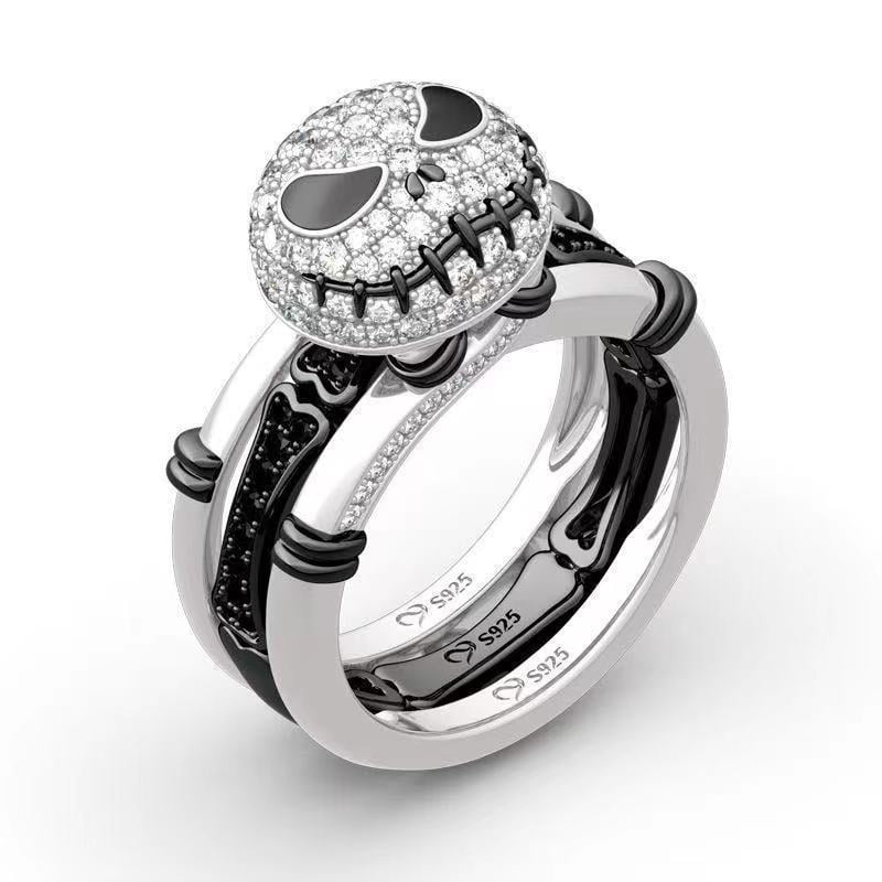 Two Color Skull Diamond Ring For Couples Unisex Black White Split ...