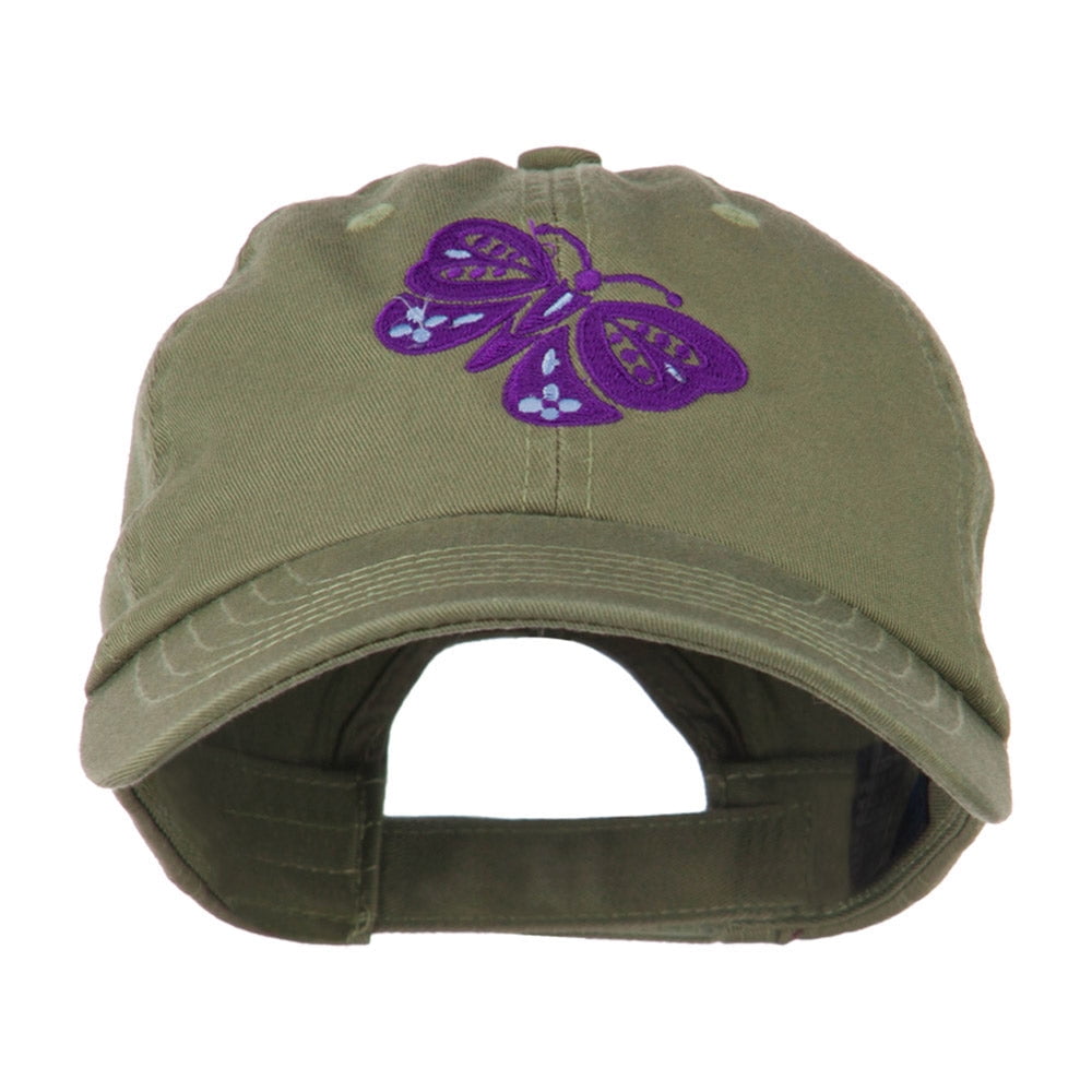 Two Colored Butterfly Embroidered Cap - Olive OSFM - Walmart.com