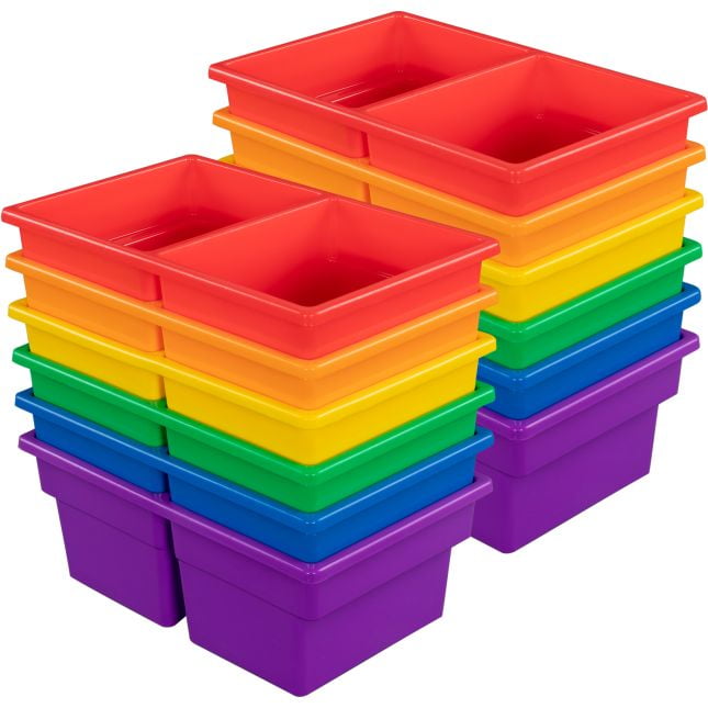 Two-Compartment All-Purpose Bins ? 6 Colors ? Set Of 12 - Walmart.com
