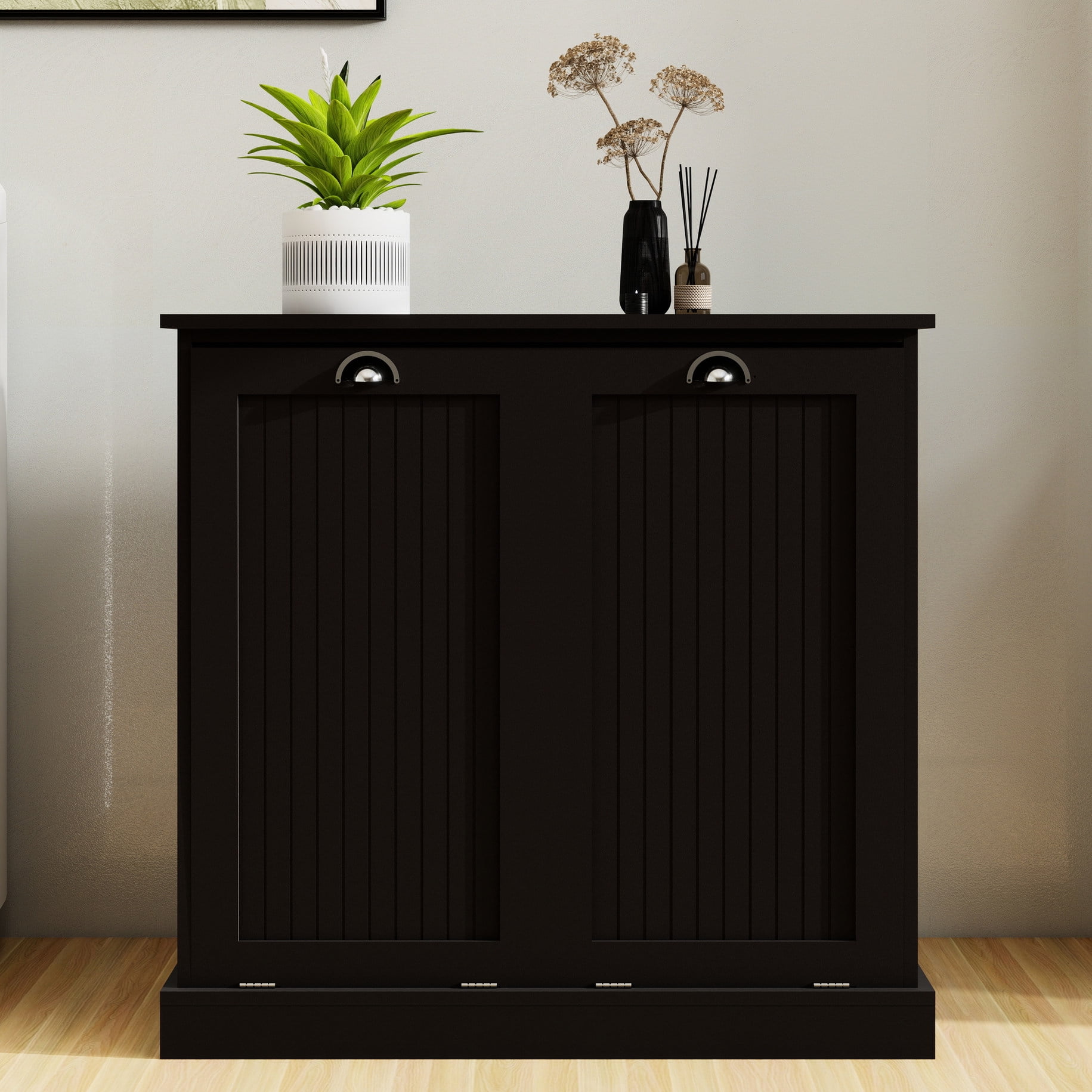 Two-Compartment Laundry Sorter Cabinet, Black | Separates Laundry and ...
