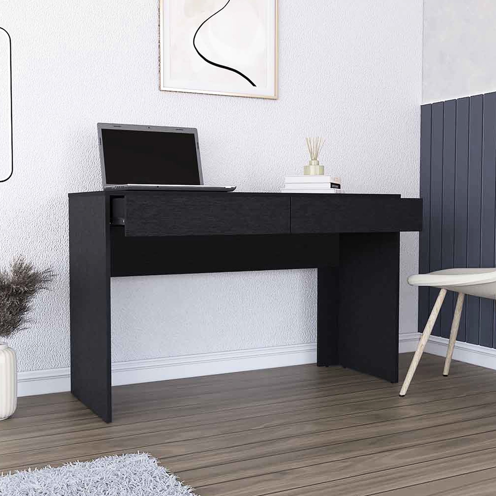 Two Computer Desk In Black Finish - Spacious Area For Professional ...