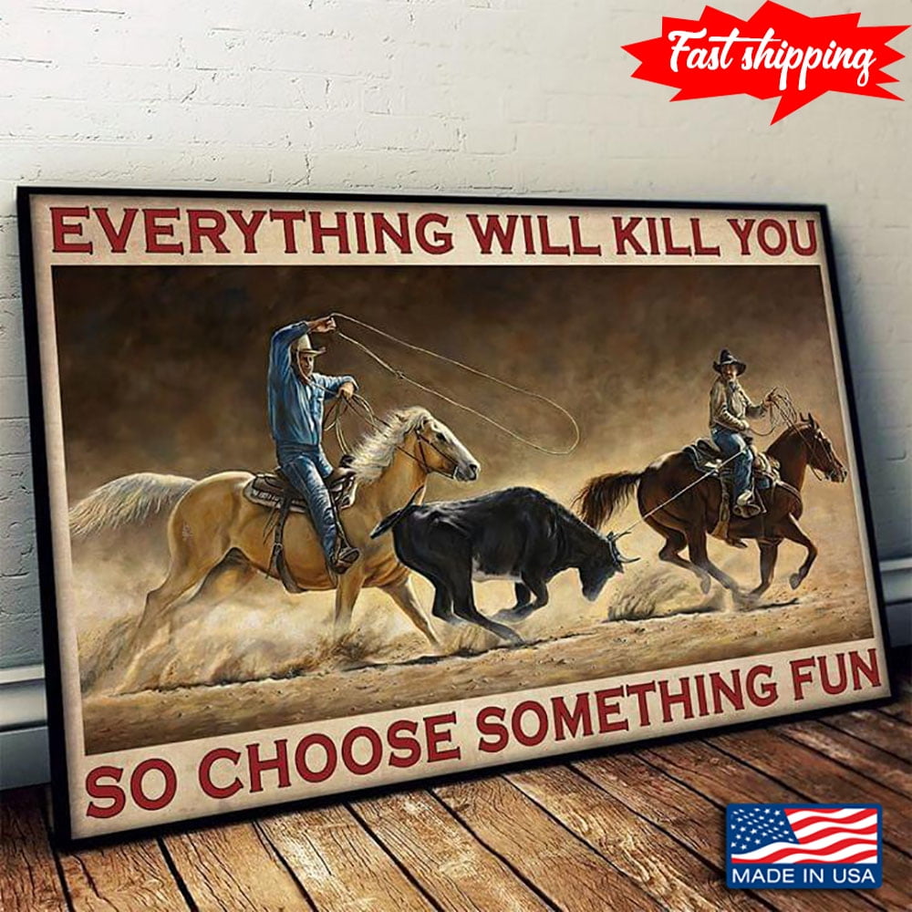 Two Cowboys With Lassos Riding Horses & Catching Cattle Everything Will ...