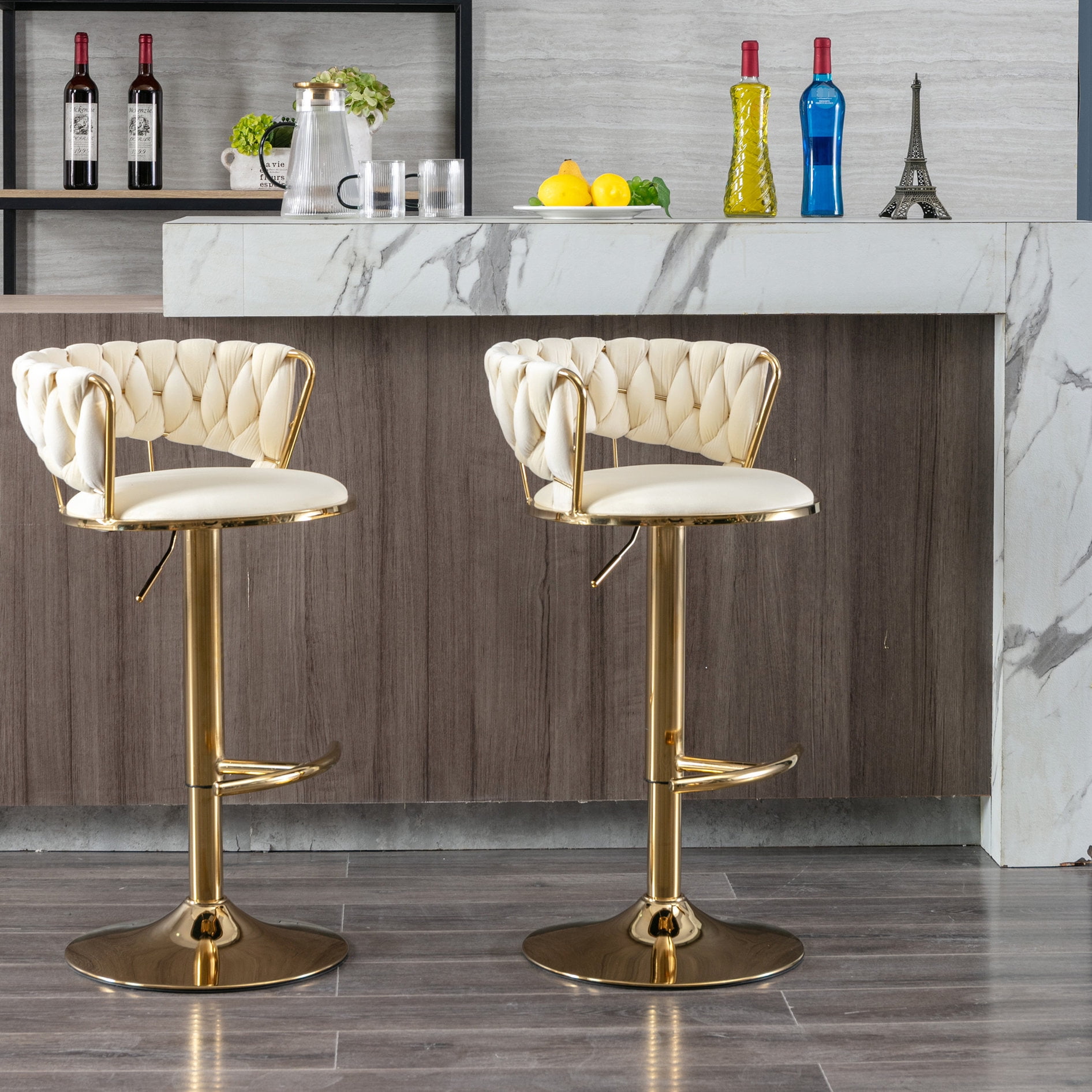 Two Cream Bar Stools with Foam Filler | Height - Adjustable for ...