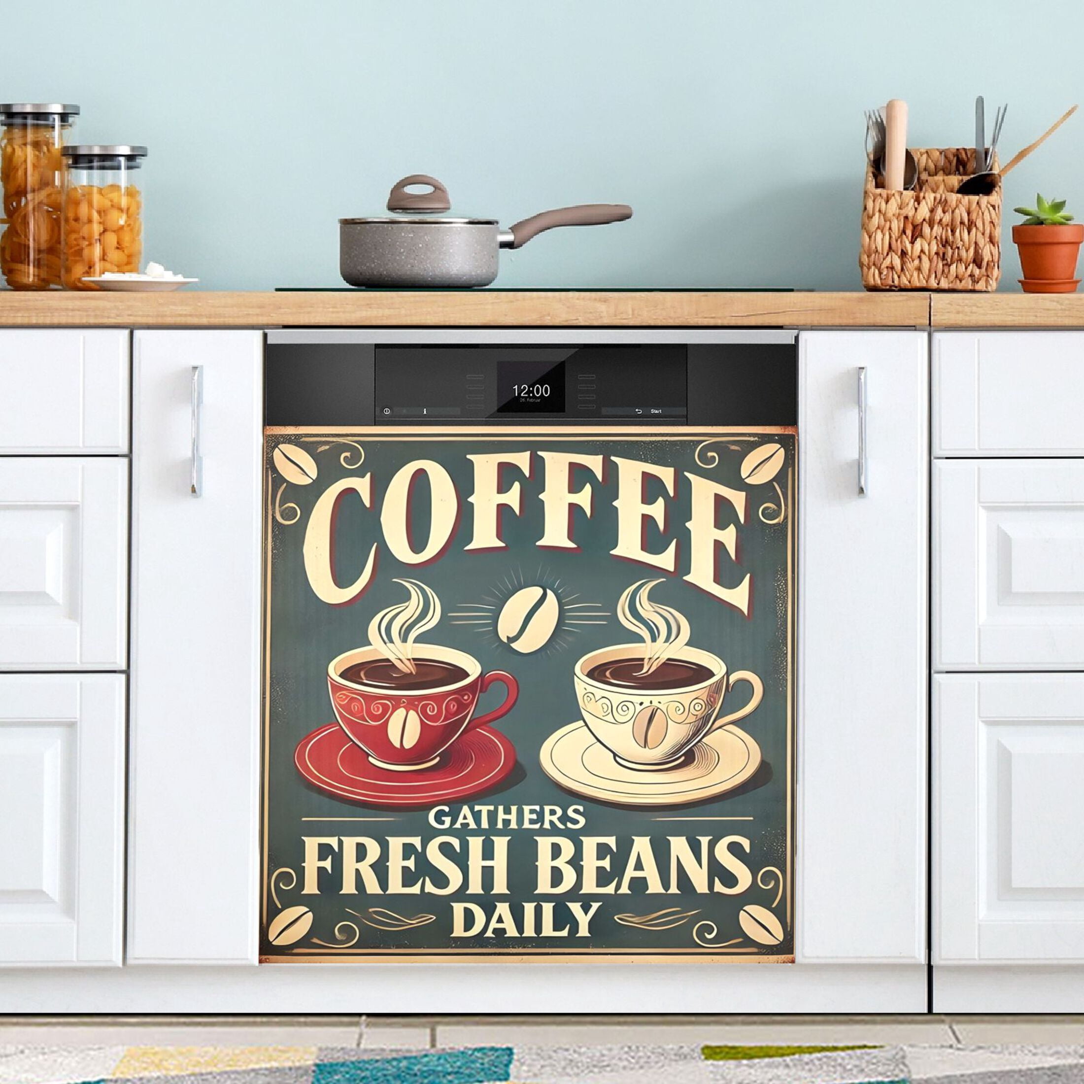 Two Cups Of Coffee Dishwasher Magnet Cover Reuseable Refrigerator ...
