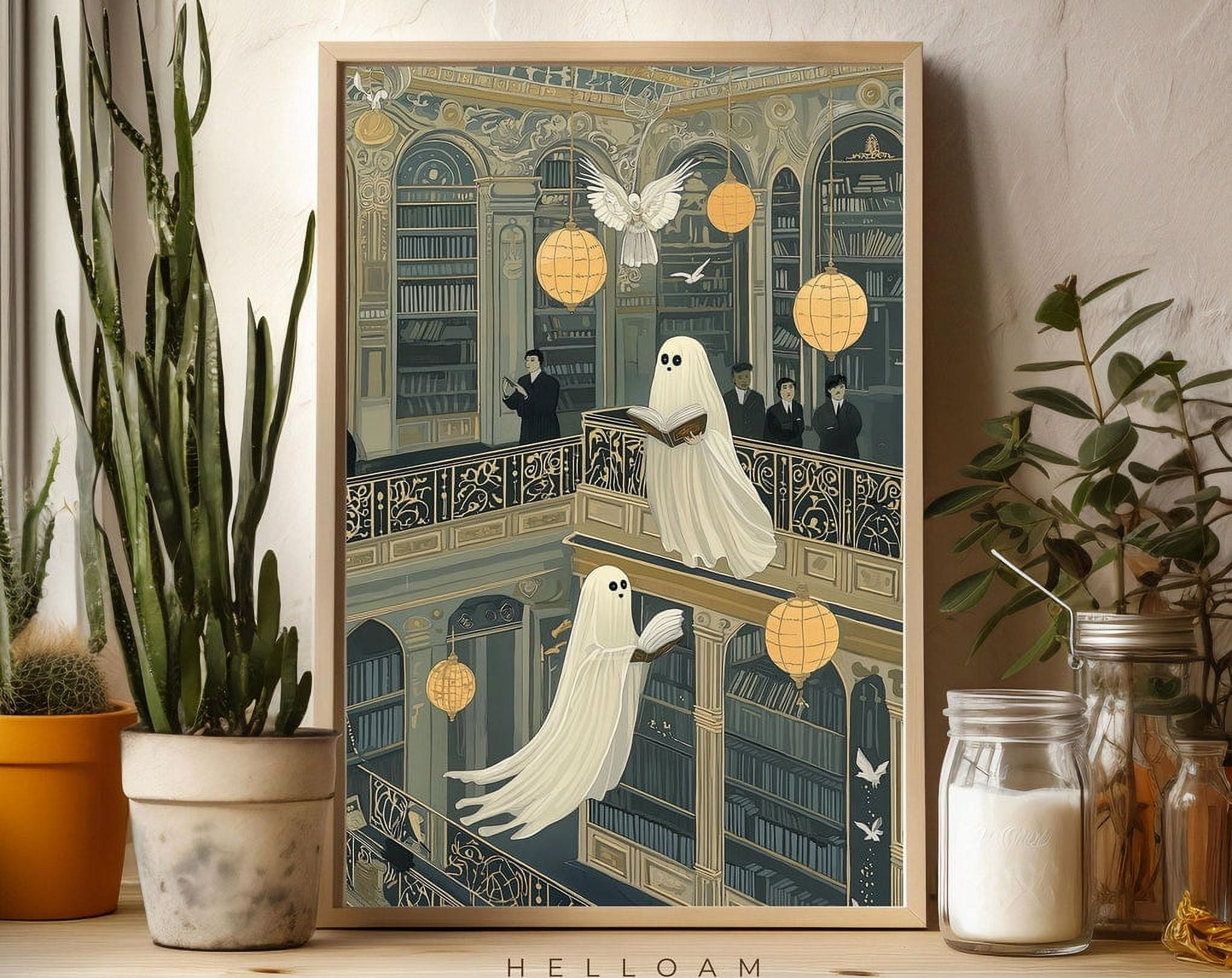 Two Cute Ghosts In Flower Woods Print, Romantic Dark Academia, Moody ...