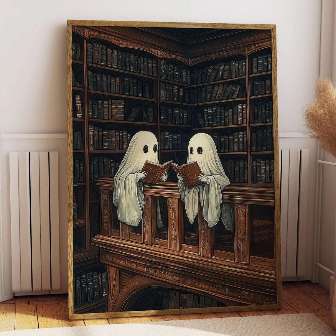 Two Cute Ghosts In A Library Print, Romantic Dark Academia, Moody ...