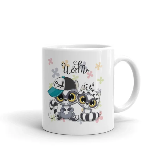 Two Cute Raccoons Cool Boy and Girl Coffee Tea Ceramic Mug Office Work ...