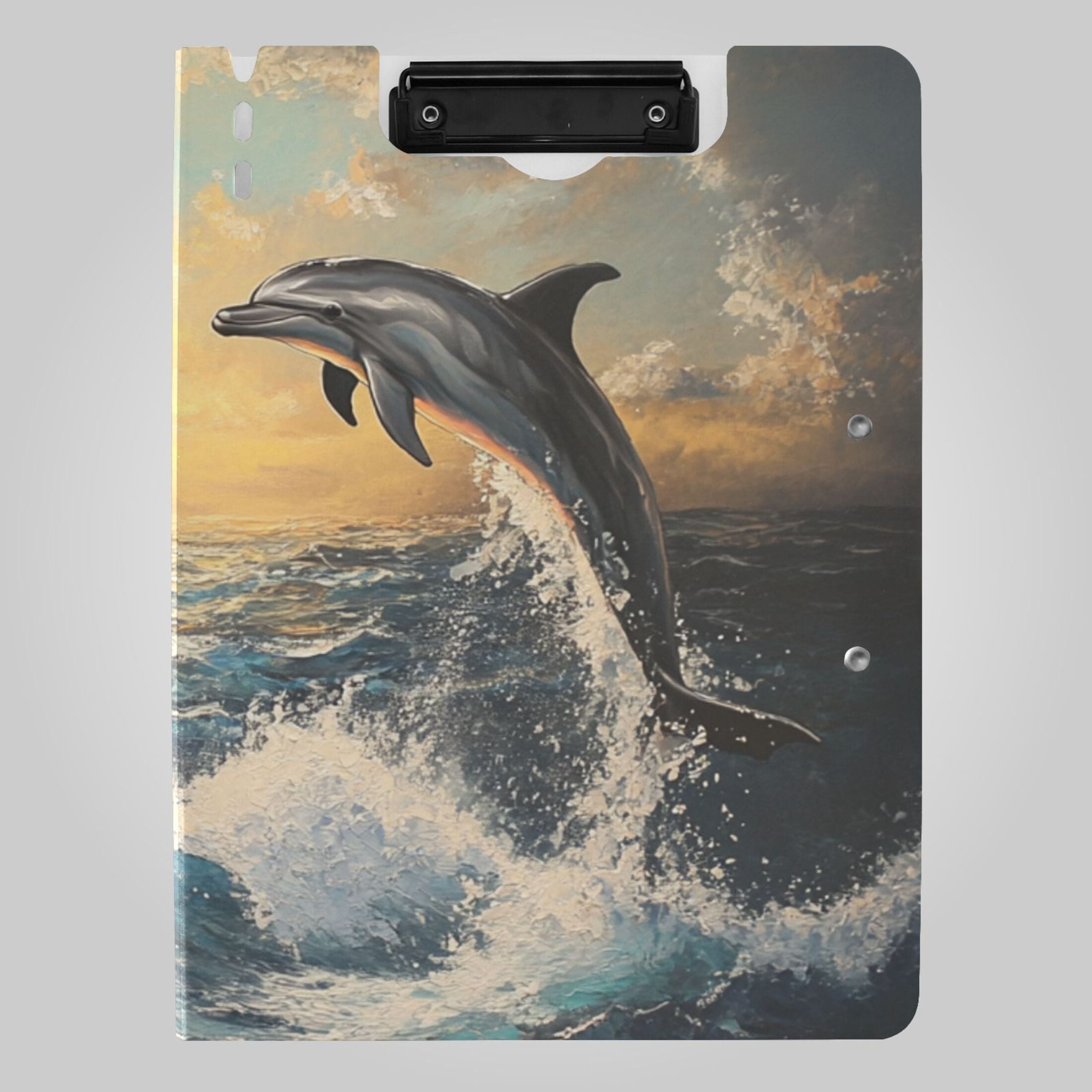 Two Dolphins Jumping Out Of Sea Foldable Binder Folder Clipboard with ...
