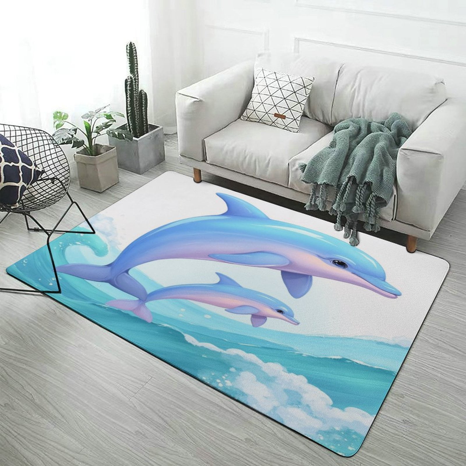 Two Dolphins Jumping in Waves Carpet Rug for Home Living Room Bedroom ...