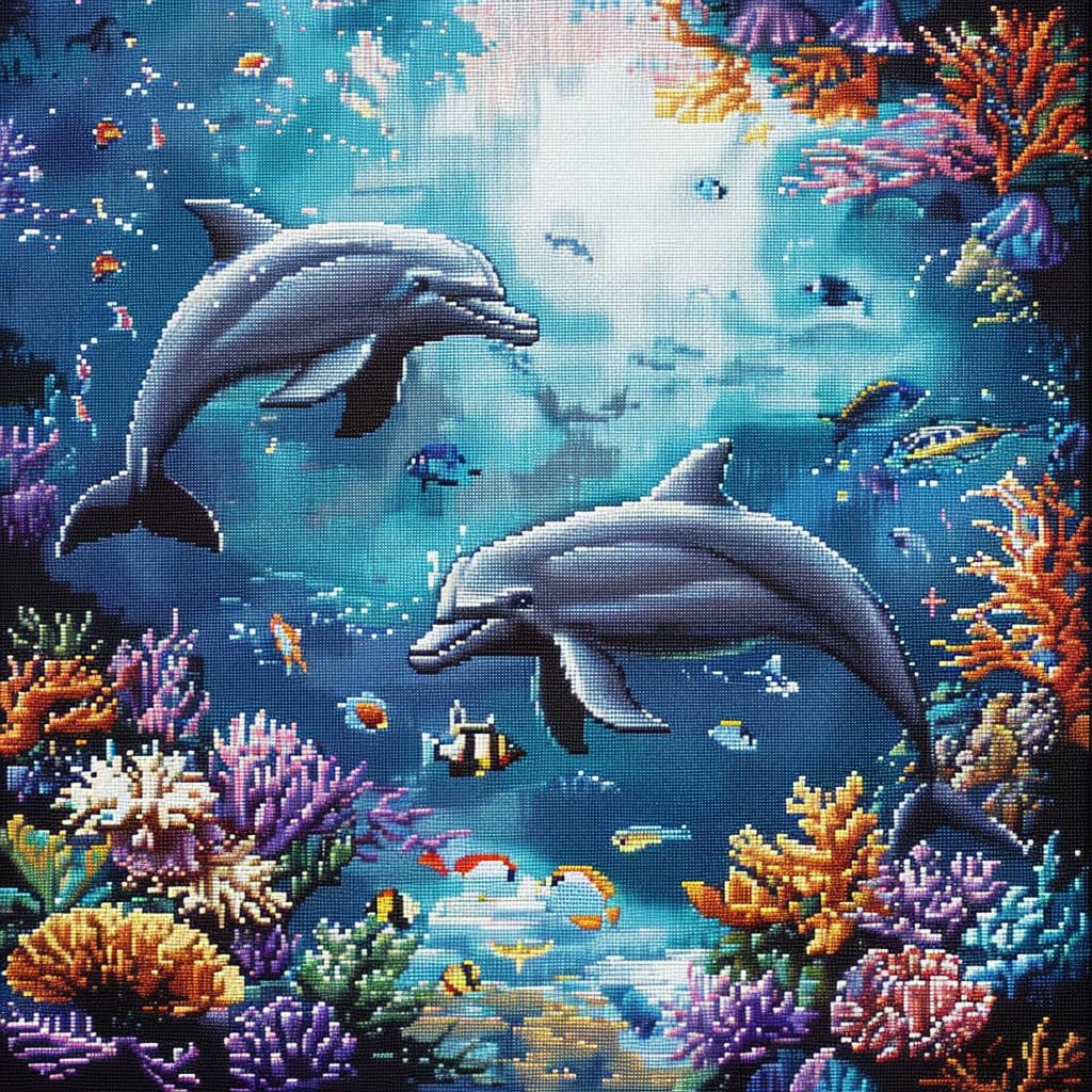 Two Dolphins in Ocean Landscape DIY 11CT Stamped Cross Stitch Kits for ...