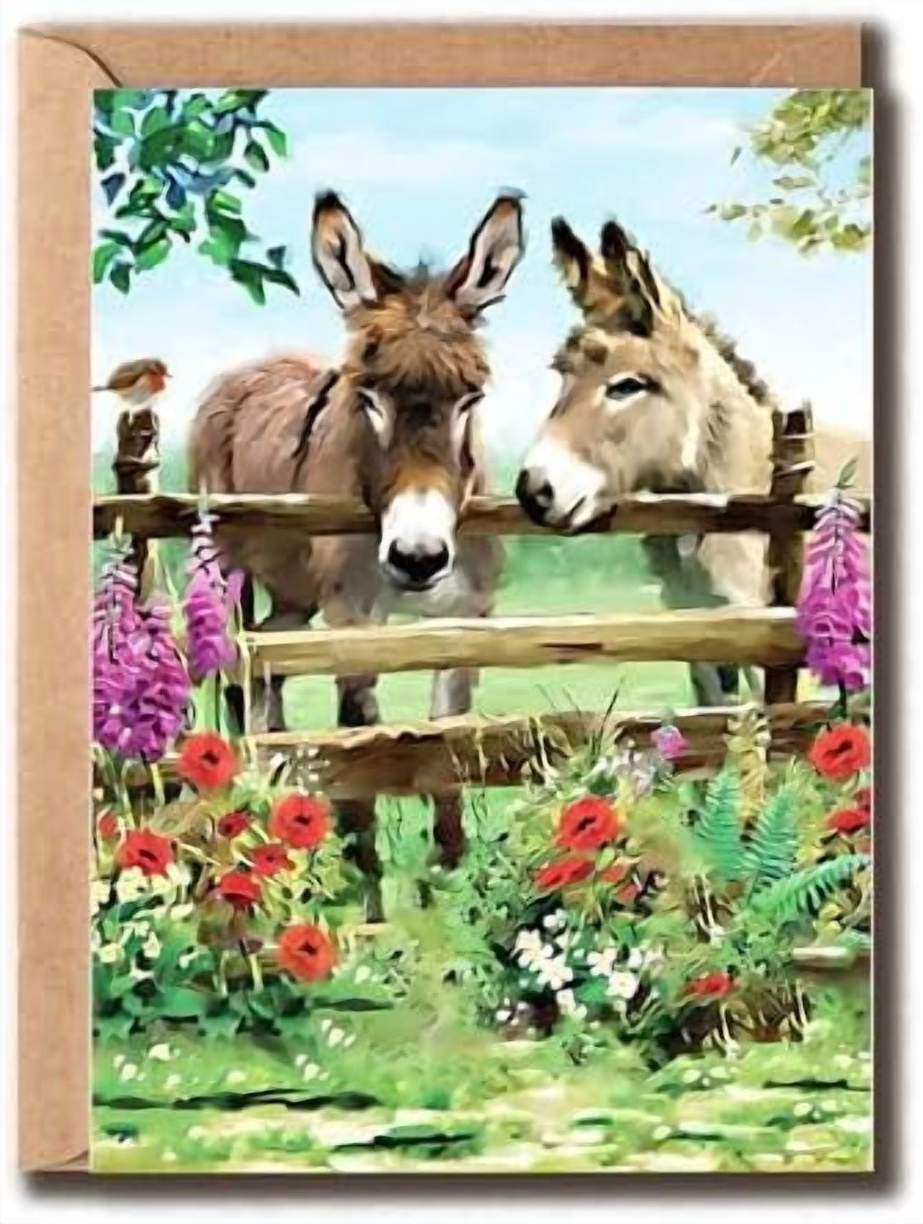 Two Donkeys - Father's Day Card - Donkey Art Greeting Card - Card With ...