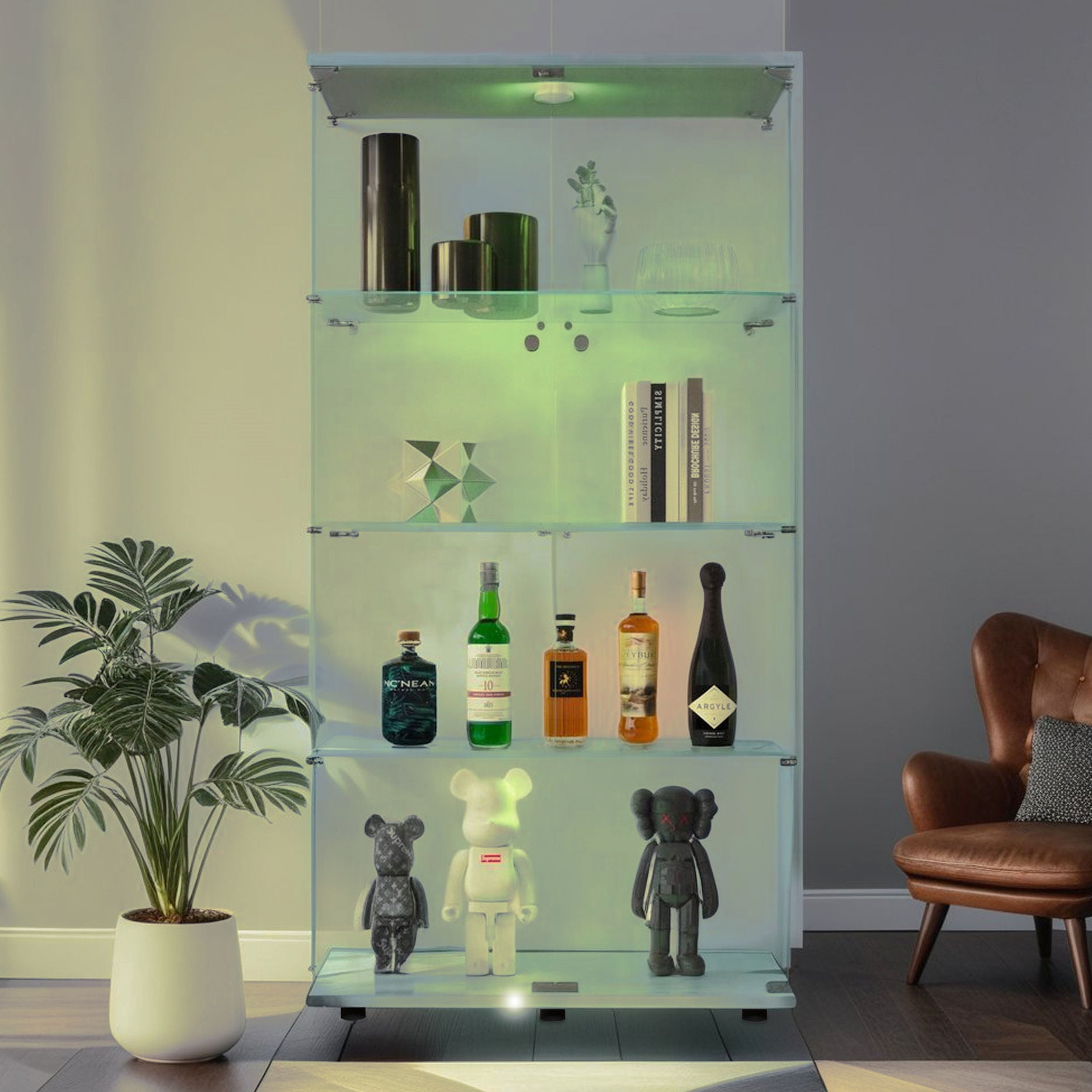 Two Door 4-Shelf Glass Display Case | 12-Color Lighting Powered by ...
