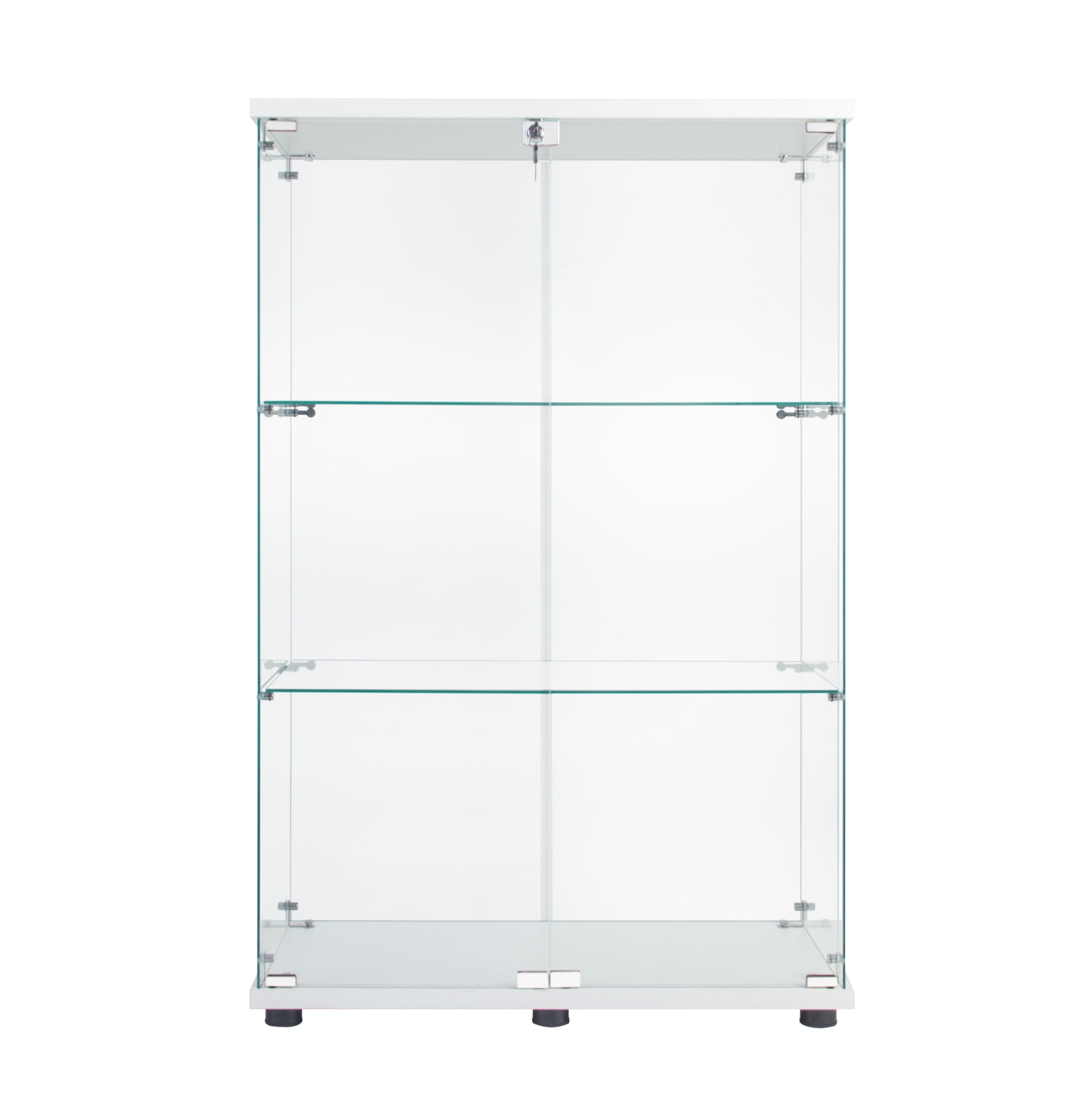 Two Door Glass Cabinet Glass Display Cabinet with 3 Shelves, White ...