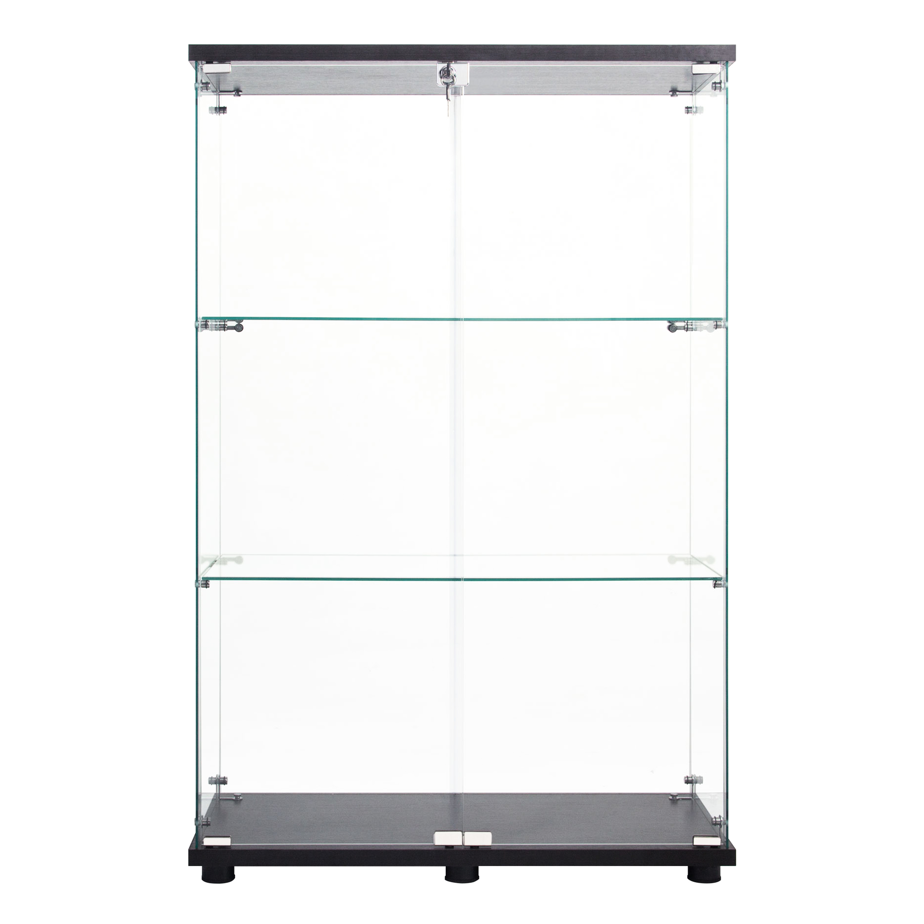 Two Door Glass Cabinet With 3 Shelves, Black - Elegant Display Piece ...