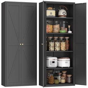 73" Tall Metal Arched Kitchen Pantry Storage Cabinet with 4 Adjustable ...