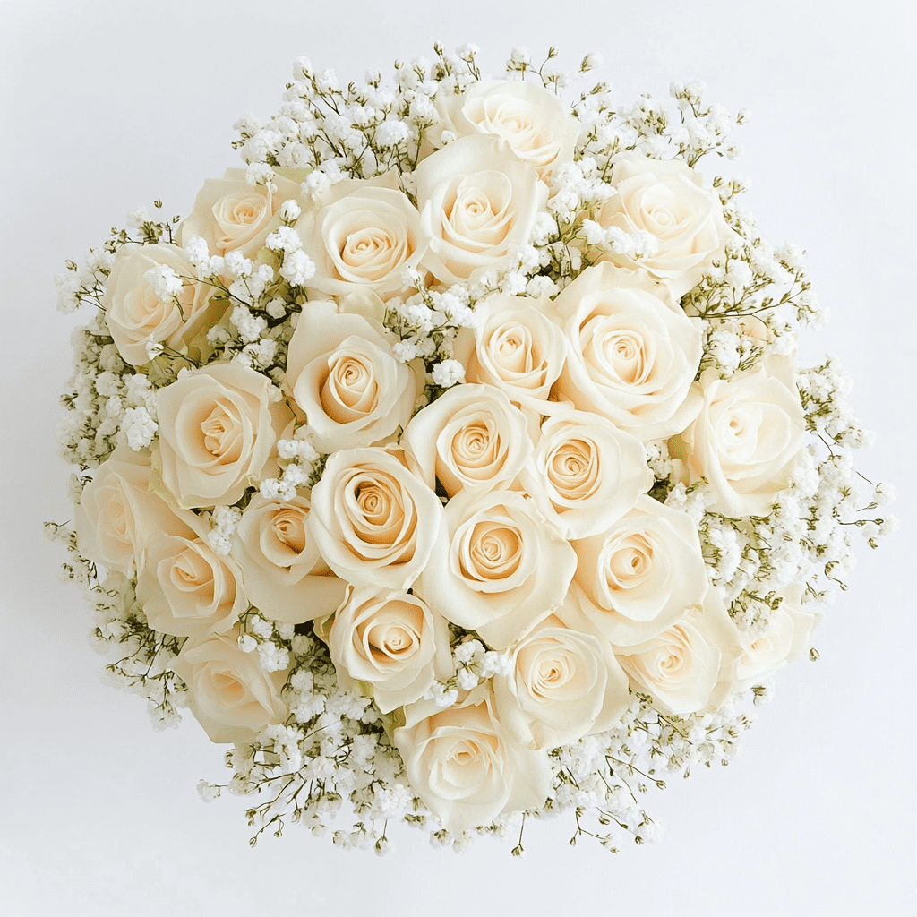 Two Dozen White Roses with Baby's breath and Green- Fresh Flower ...