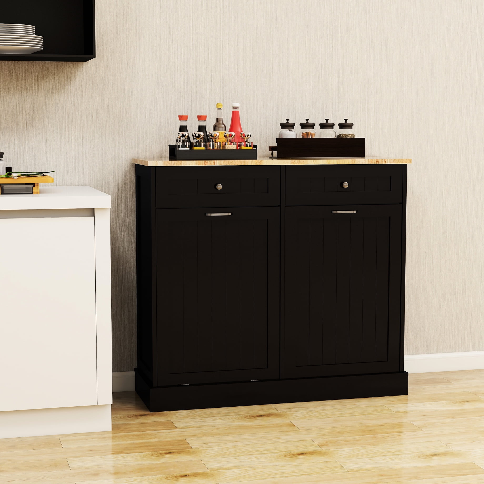 Two-Drawer Black Trash Cabinet | Used as Trash Can and Small Appliance ...
