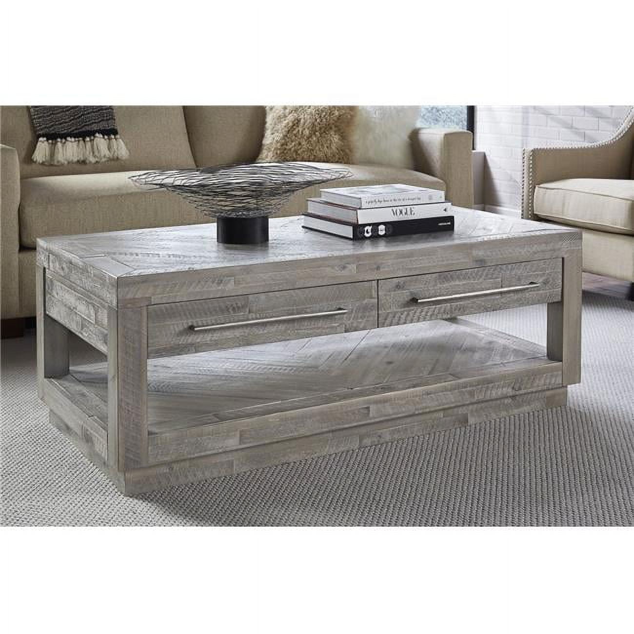 Two Drawer & One Bottom Shelf Coffee Table with Metal Handle Pull ...